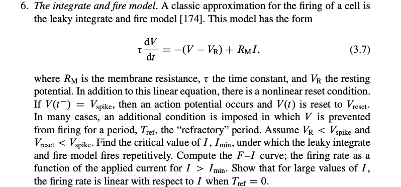 Solved The integrate and fire model. A classic approximation | Chegg.com