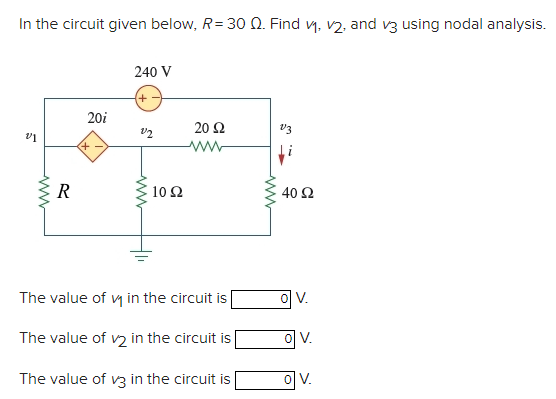 Solved In the circuit given below, R=30Ω. Find v1,v2, and v3 | Chegg.com