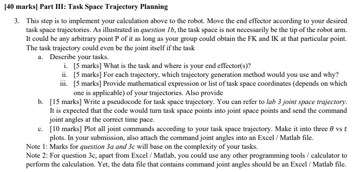 [40 marks] Part III: Task Space Trajectory Planning | Chegg.com