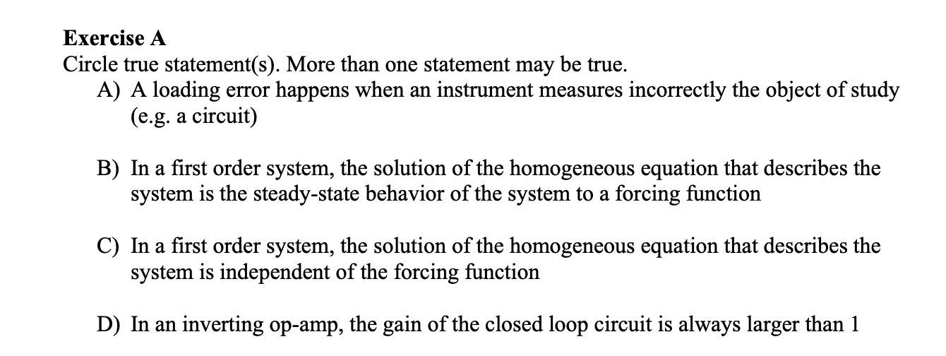 Solved Exercise A Circle true statement(s). More than one | Chegg.com