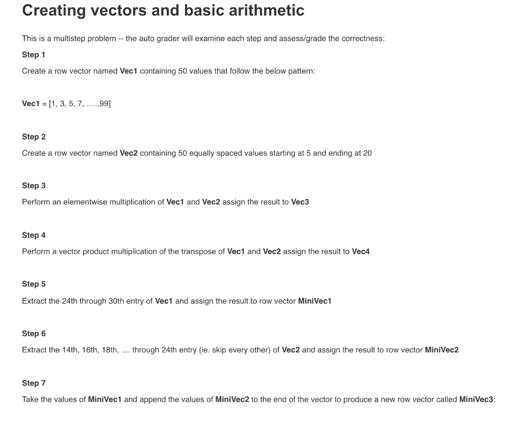 Solved Creating vectors and basic arithmetic This is a | Chegg.com