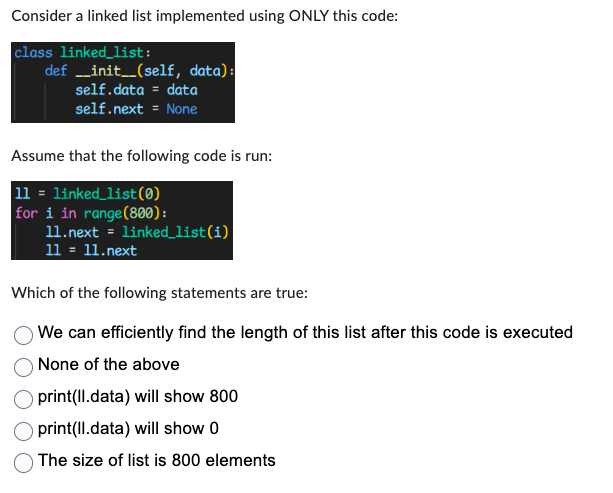 Solved Consider a linked list implemented using ONLY this | Chegg.com