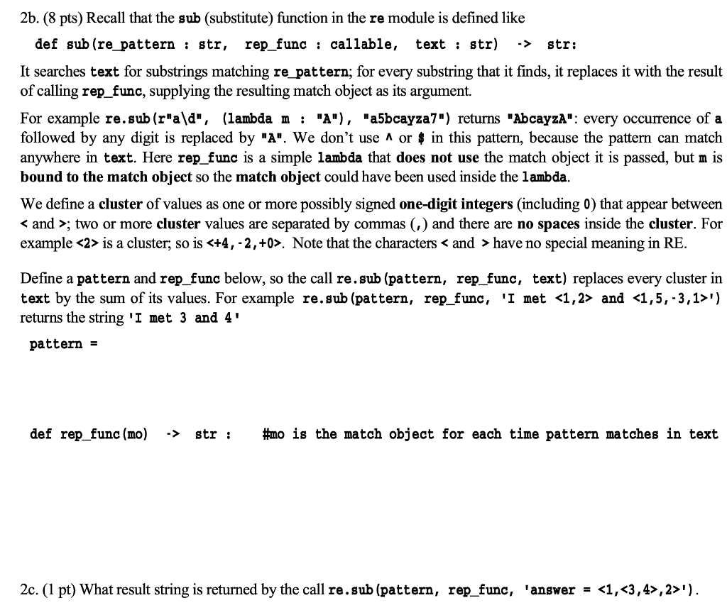 2b. (8 pts) Recall that the sub (substitute) function | Chegg.com