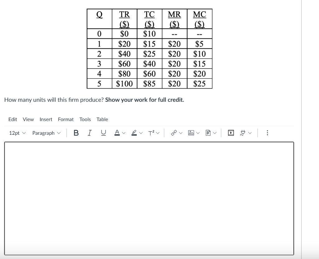 Solved How many units will this firm produce? Show your work | Chegg.com