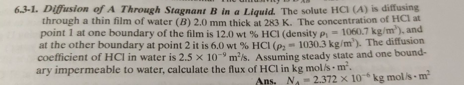 Solved L UDIL DH 0.5-1. Douston Of A Through Stagnant B in a | Chegg.com