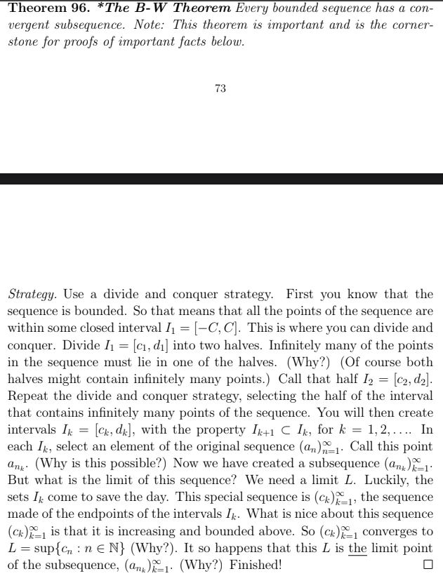 Solved Theorem 96. *The B-W ﻿Theorem Every bounded sequence | Chegg.com