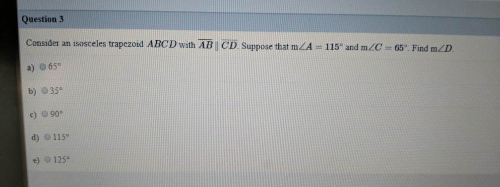 Solved Question 3 Consider an isosceles trapezoid ABCD with | Chegg.com