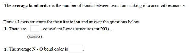 Solved The average bond order is the number of bonds between | Chegg.com
