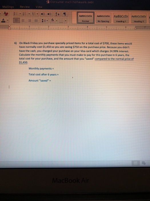 Solved Consumer math homework deb Mailings Review View | Chegg.com