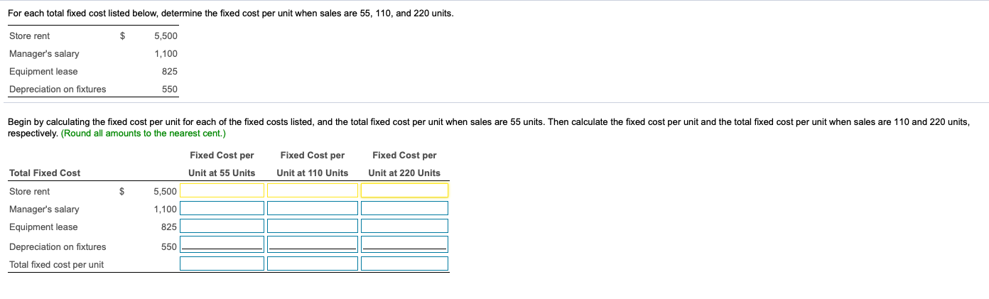 Solved For each total fixed cost listed below, determine the | Chegg.com