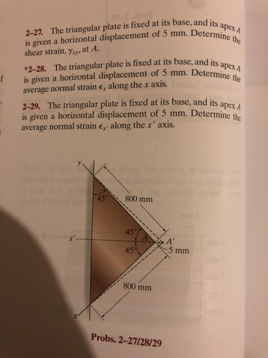 Solved 2-27. The triangular plate is fixed at its base, and | Chegg.com