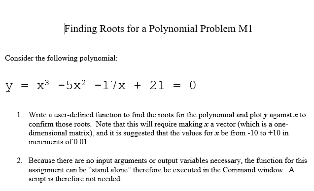 Solved Finding Roots for a Polynomial Problem Mi Consider | Chegg.com