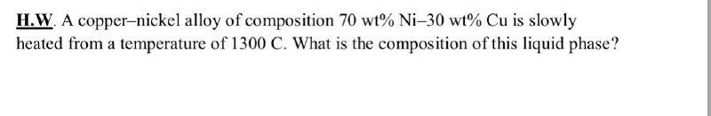 Solved H.W. A copper-nickel alloy of composition 70 wt% | Chegg.com
