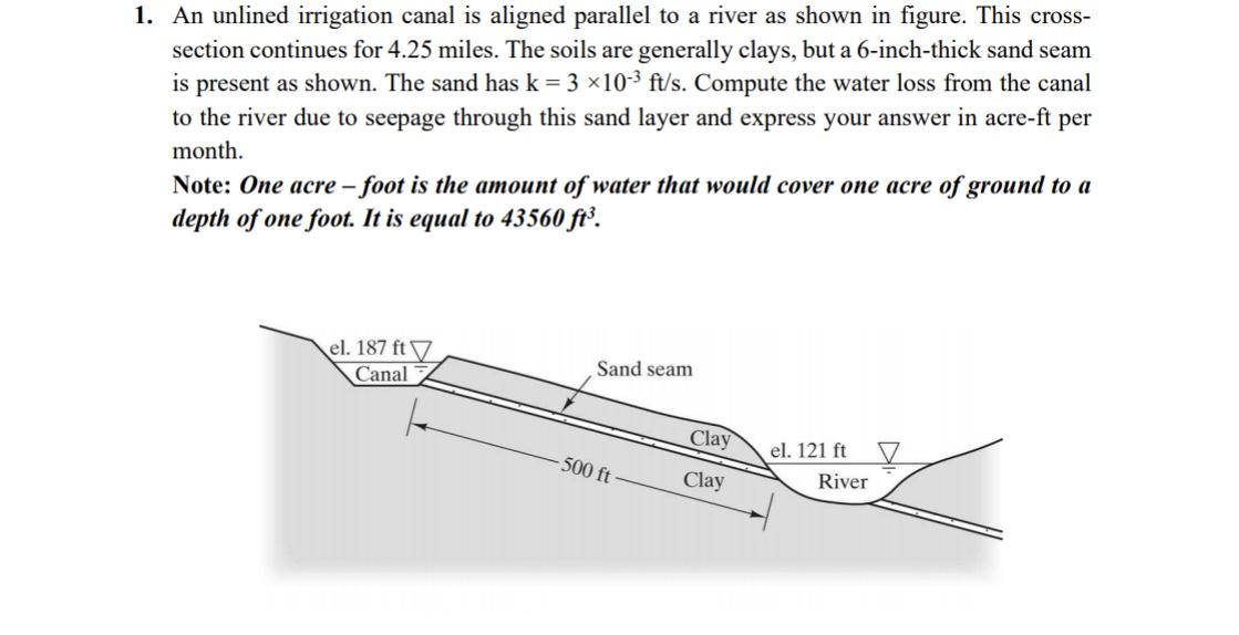 Solved 1. An unlined irrigation canal is aligned parallel to | Chegg.com