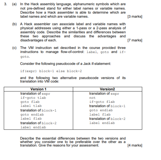 3. (a) In the Hack assembly language, alphanumeric | Chegg.com
