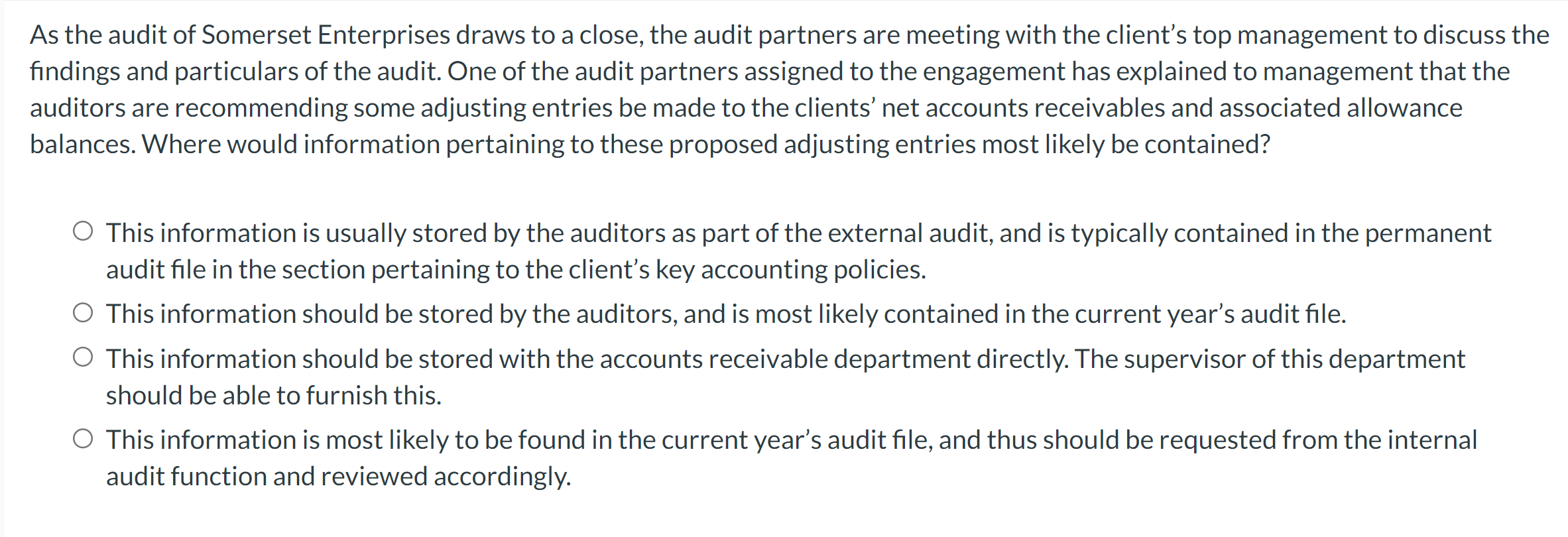 Solved As the audit of Somerset Enterprises draws to a | Chegg.com