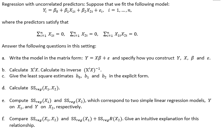 Solved Regression with uncorrelated predictors: Suppose that | Chegg.com