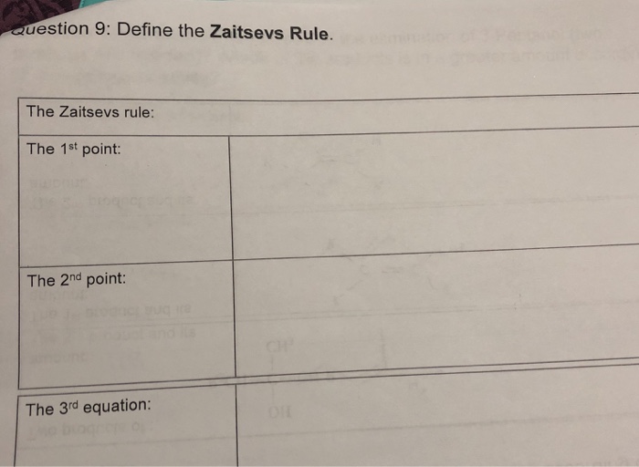 Solved uestion 9: Define the Zaitsevs Rule. The Zaitsevs | Chegg.com