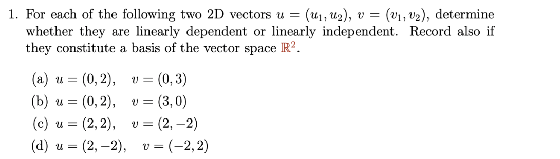 Solved For each of the following two 2D vectors | Chegg.com