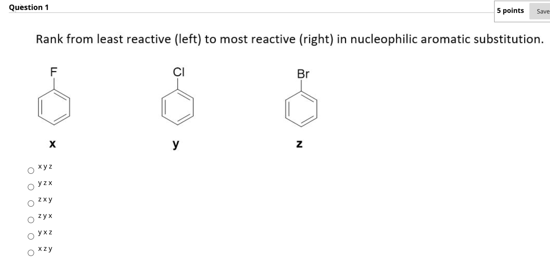 Solved Question 1 5 points Save Rank from least reactive | Chegg.com