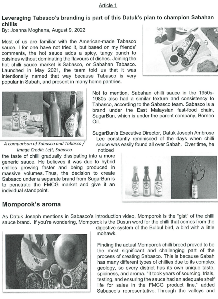 Solved Article 1 Leveraging Tabasco's branding is part of | Chegg.com