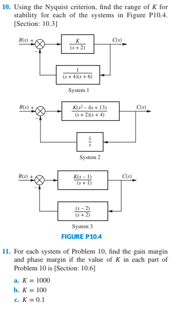 Solved 10. Using the Nyquist criterion, find the range of K | Chegg.com
