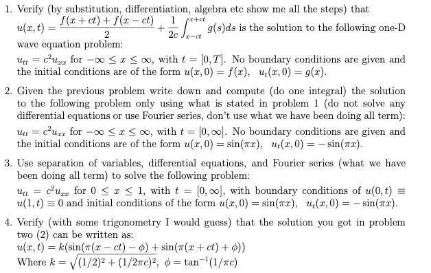 Solved tt 1. Verify (by substitution, differentiation, | Chegg.com