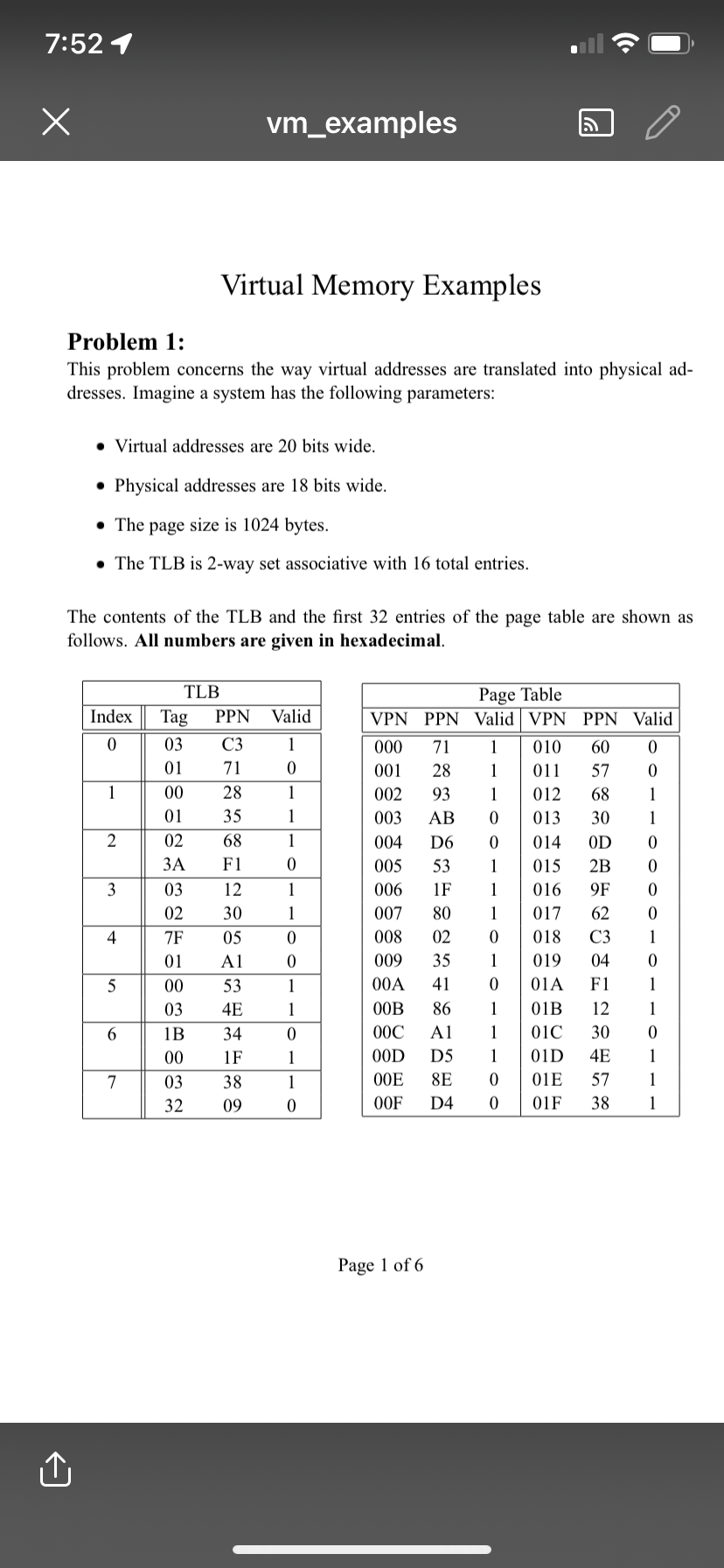 Solved Virtual Memory Examples Problem 1: This problem | Chegg.com