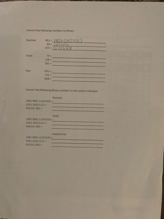 Solved Numbering Systems Homework Directions: complete the | Chegg.com