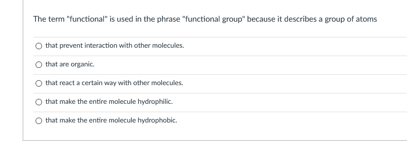 Solved The term "functional" is used in the phrase | Chegg.com