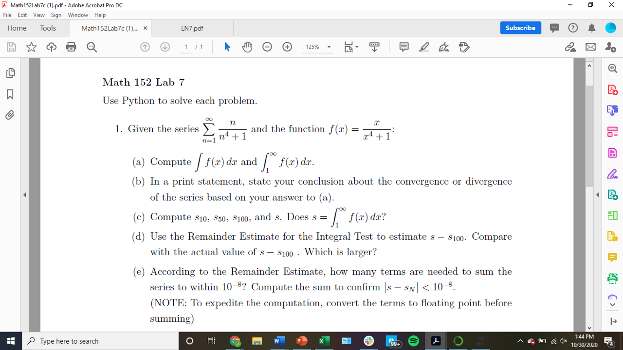 Solved x Math152Lab7c (1).pdf - Adobe Acrobat Pro DC File | Chegg.com