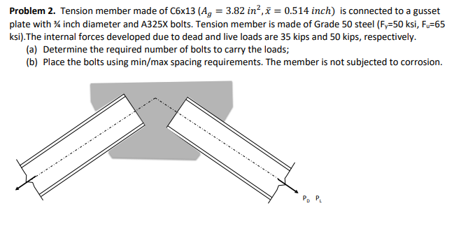 Solved Problem 2. Tension member made of C6x13 (Ag = 3.82 in | Chegg.com