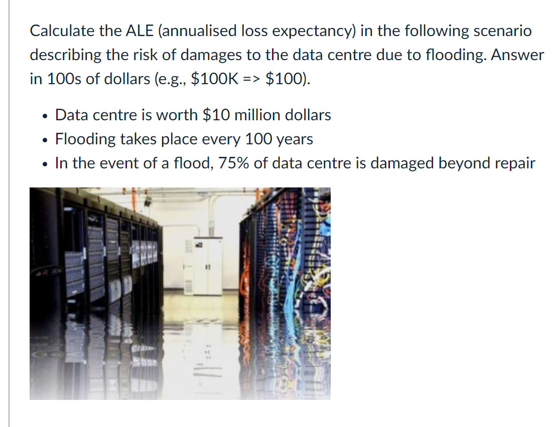 Solved Calculate the ALE (annualised loss expectancy) in the | Chegg.com