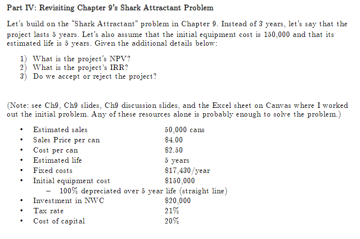 Solved Part IV: Revisiting Chapter 9's Shark Attractant | Chegg.com