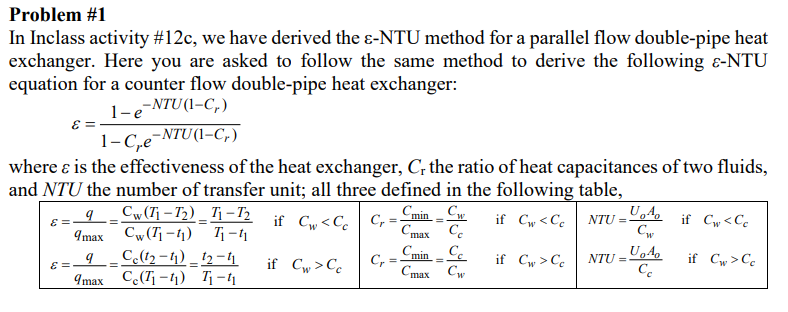 Solved In Inclass activity \#12c, we have derived the ε-NTU | Chegg.com