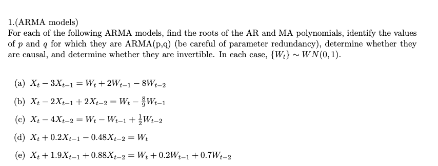 Solved 1.(ARMA models) For each of the following ARMA | Chegg.com