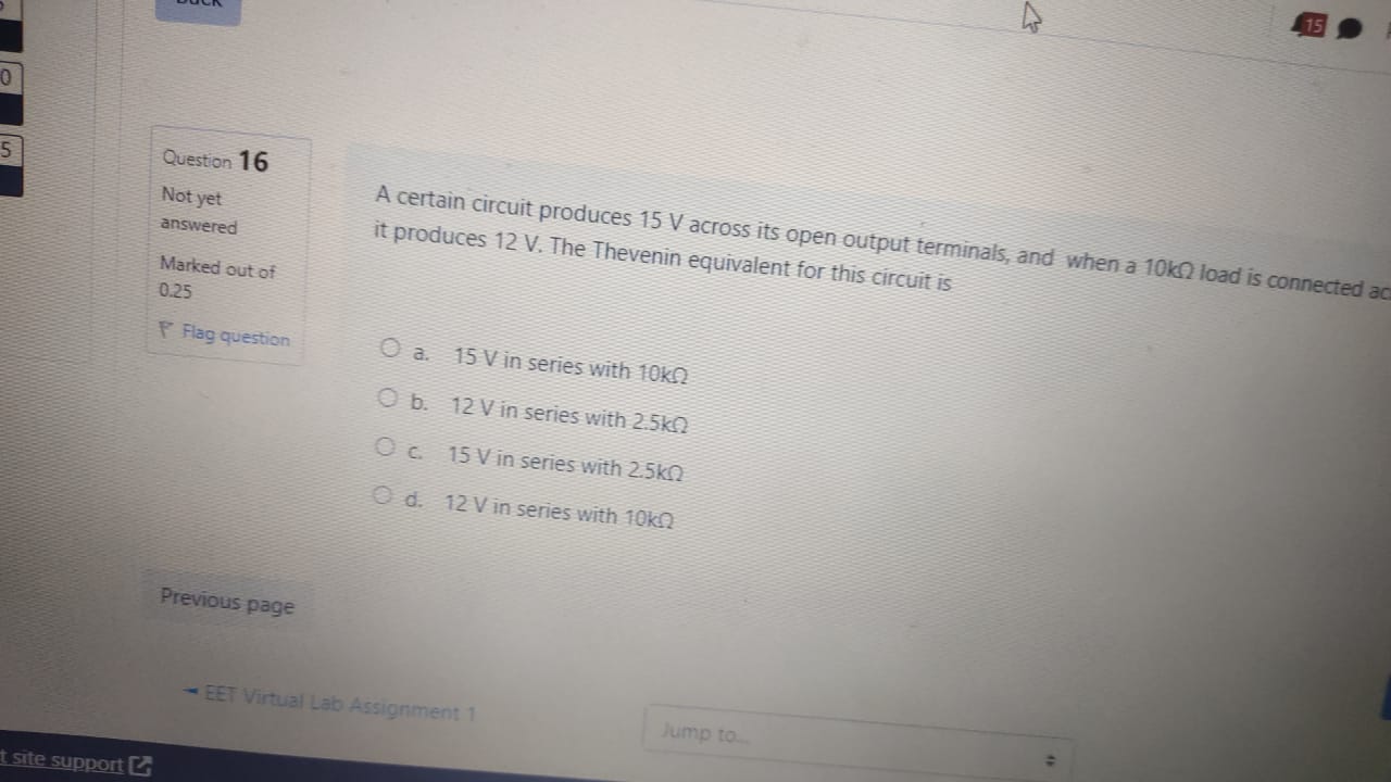 Solved A certain circuit produces 15 V across its open | Chegg.com