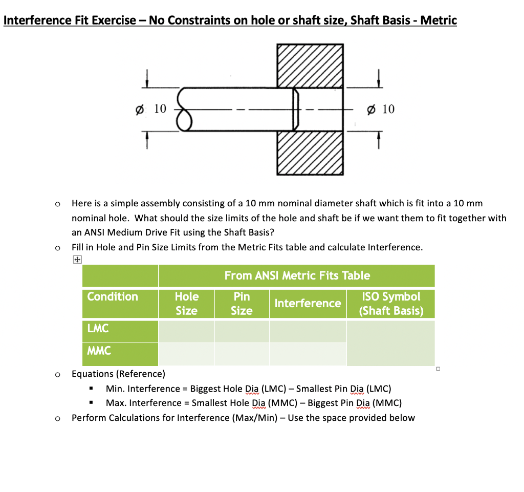 Solved Clearance Fit Exercise – No Constraints on hole or | Chegg.com