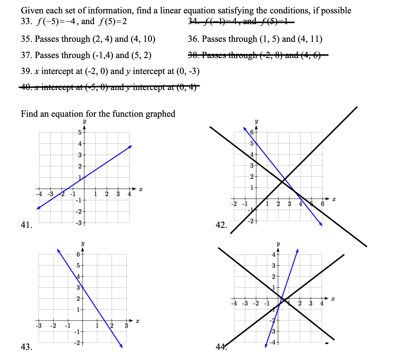 Solved Given each set of information, find a linear equation | Chegg.com