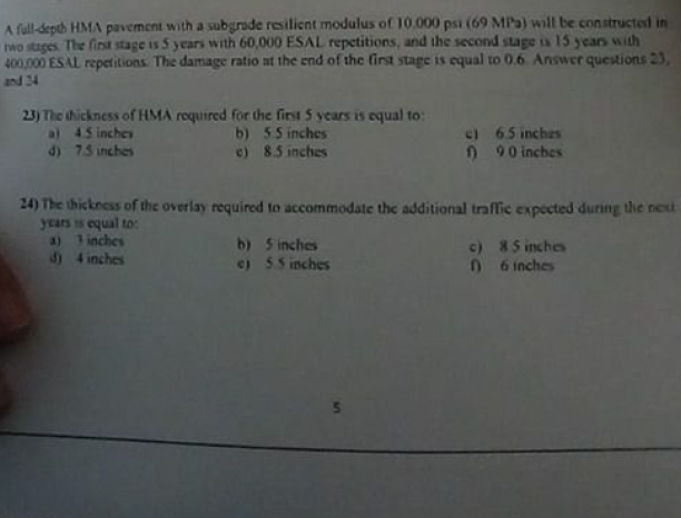 Solved A full-depth HMA pavement with a subgrade resilient | Chegg.com