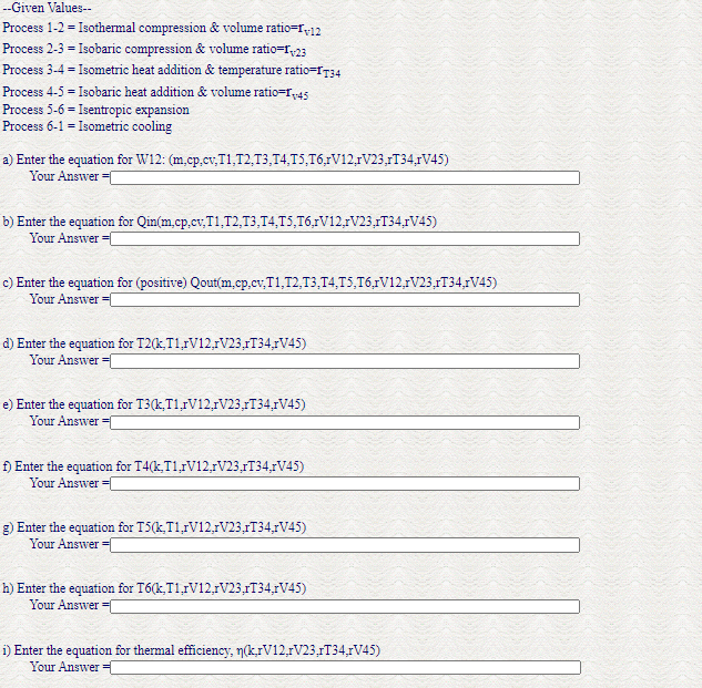 Solved --Given Values-- Process 1-2 = Isothermal compression | Chegg.com