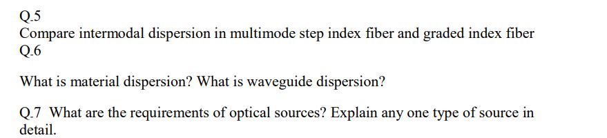 Solved Q. 5 ﻿Compare intermodal dispersion in multimode step | Chegg.com