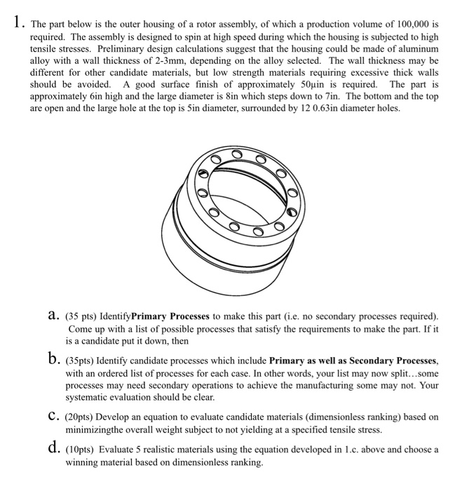 Solved I. The part below is the outer housing of a rotor | Chegg.com
