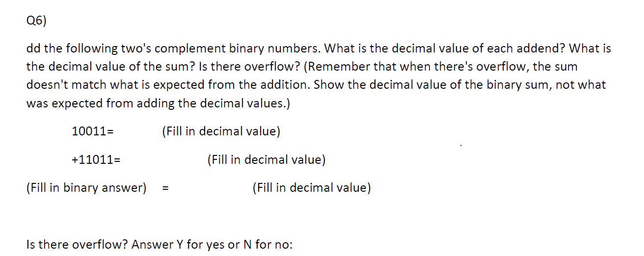 Solved dd the following two's complement binary numbers. | Chegg.com