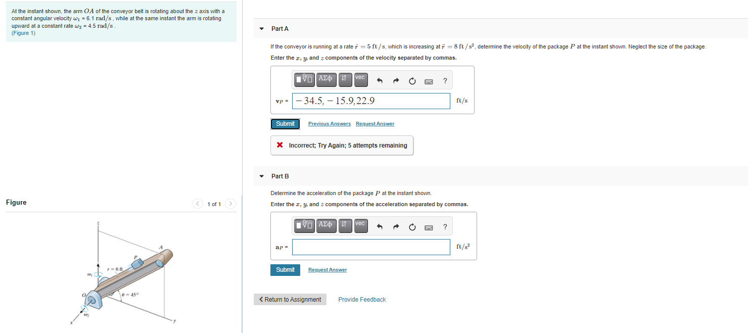 Solved At the instant shown, the arm OA of the conveyor belt | Chegg.com
