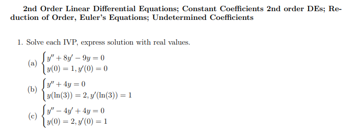 Solved 2nd Order Linear Differential Equations; Constant | Chegg.com