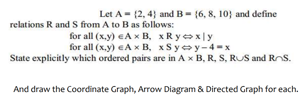Solved Let A = {2,4} and B = {6, 8, 10} and define relations | Chegg.com