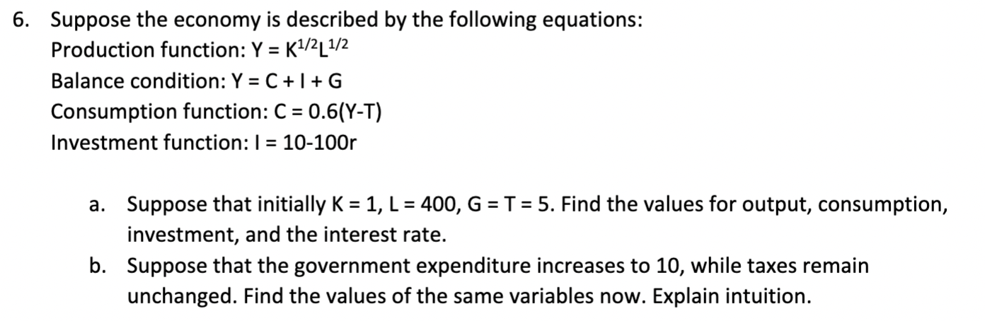 Solved Suppose the economy is described by the following | Chegg.com