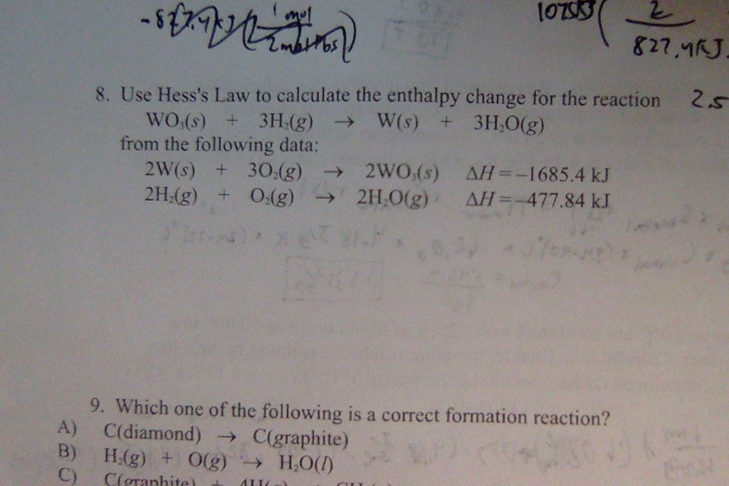 Solved 8. Use Hess's Law to calculate the enthalpy change | Chegg.com