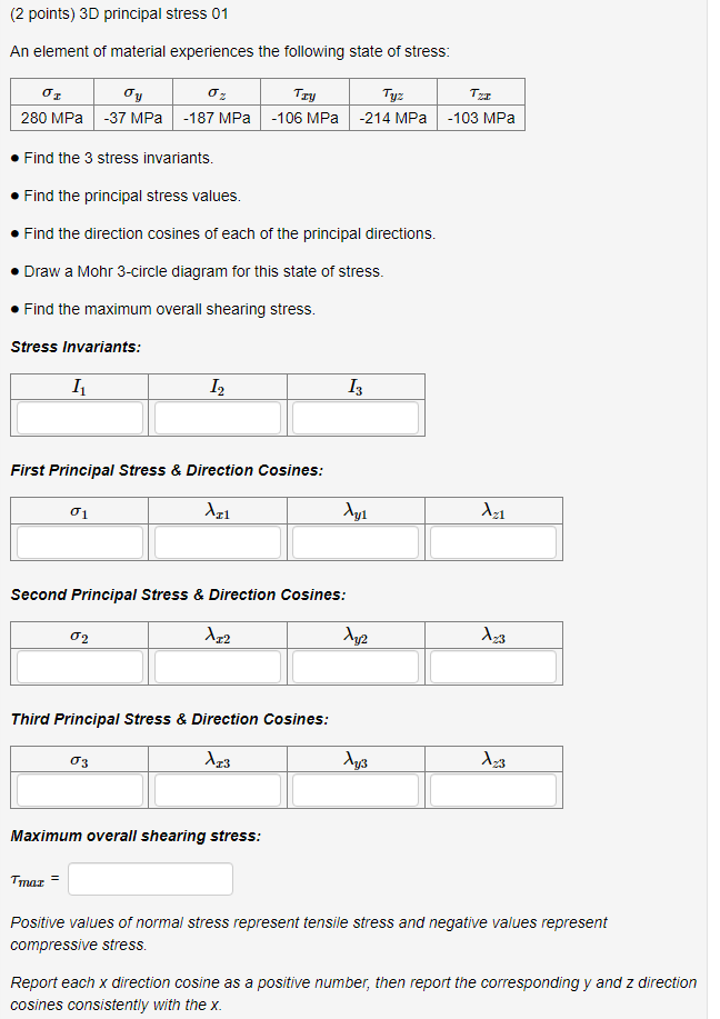Solved (2 points) 3D principal stress 01 An element of | Chegg.com